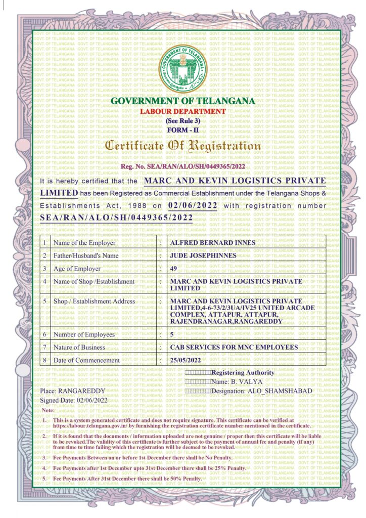 Certificates – MK Logistics